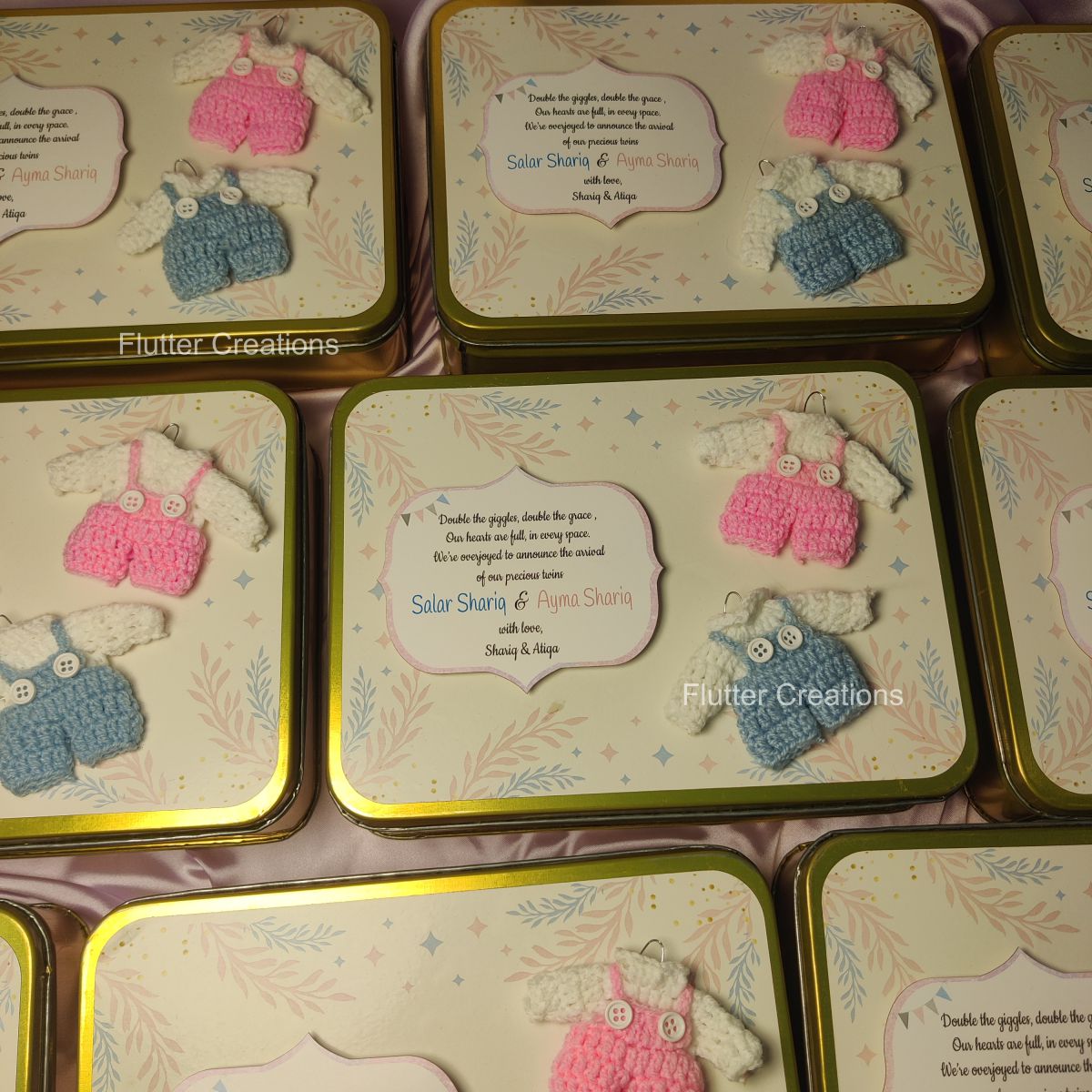 Twin Baby Tin Box - Baby Announcement – Flutter Creations
