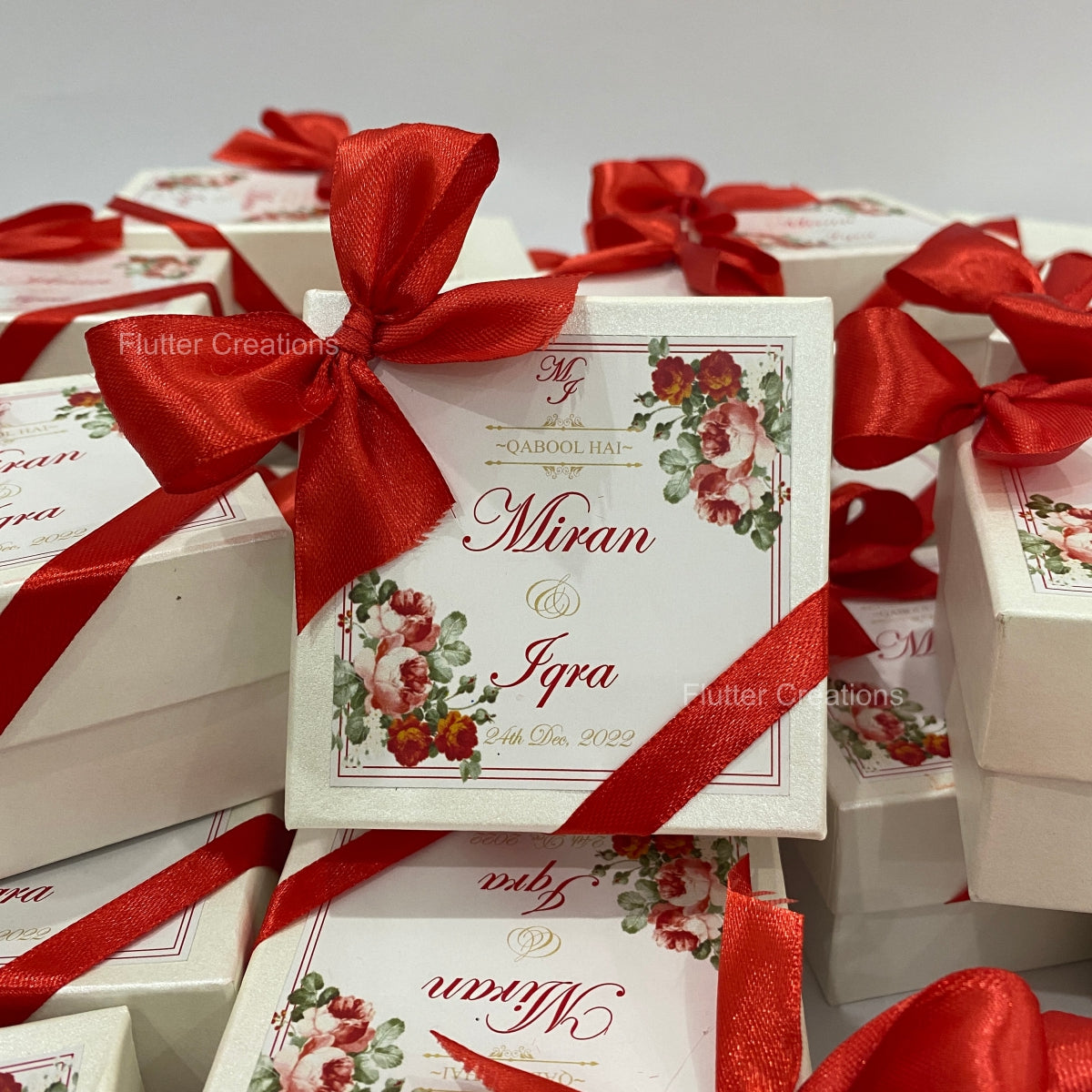 Red Ribbon Customzed Bid Box – Flutter Creations