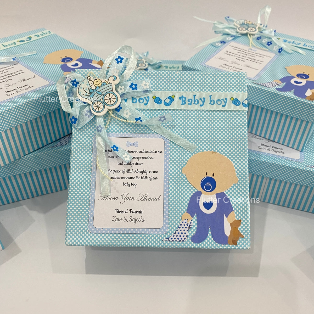 Baby Boy Announcement Box - Teddy and Blanket Design – Flutter Creations
