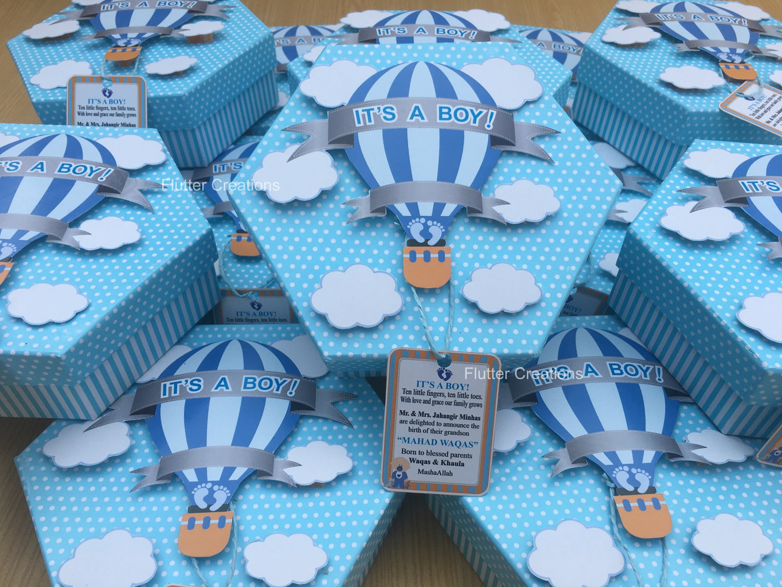 Baby Boy Announcement Box - Hexa Shape Hot Air Design – fluttercreations